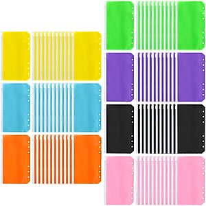 Sherr 84 Pcs A6 Binder Pockets Multicolor 6 Holes Budget Cash Envelopes with Zipper Waterproof A6 Planner Inserts Budget Binder Envelopes PVC Document Pouch Filing Bags for 6 Ring Binder Notebook