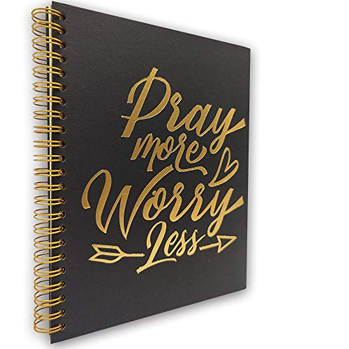 akeke Pray More Worry Less Inspirational Hardcover Spiral Notebook/Journal, Gold Foil Words, Gold Wire-o Spiral, Notes Diary Book Gift for Women, Friend, Sister, student, Daughter