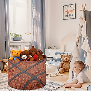 visesunny Storage Basket Basketball Nursery Hamper Canvas Fabric Toy Storage Organizer Bin Storage Box Laundry Basket for Kid Rooms,Playroom,Shelves,Toy Basket