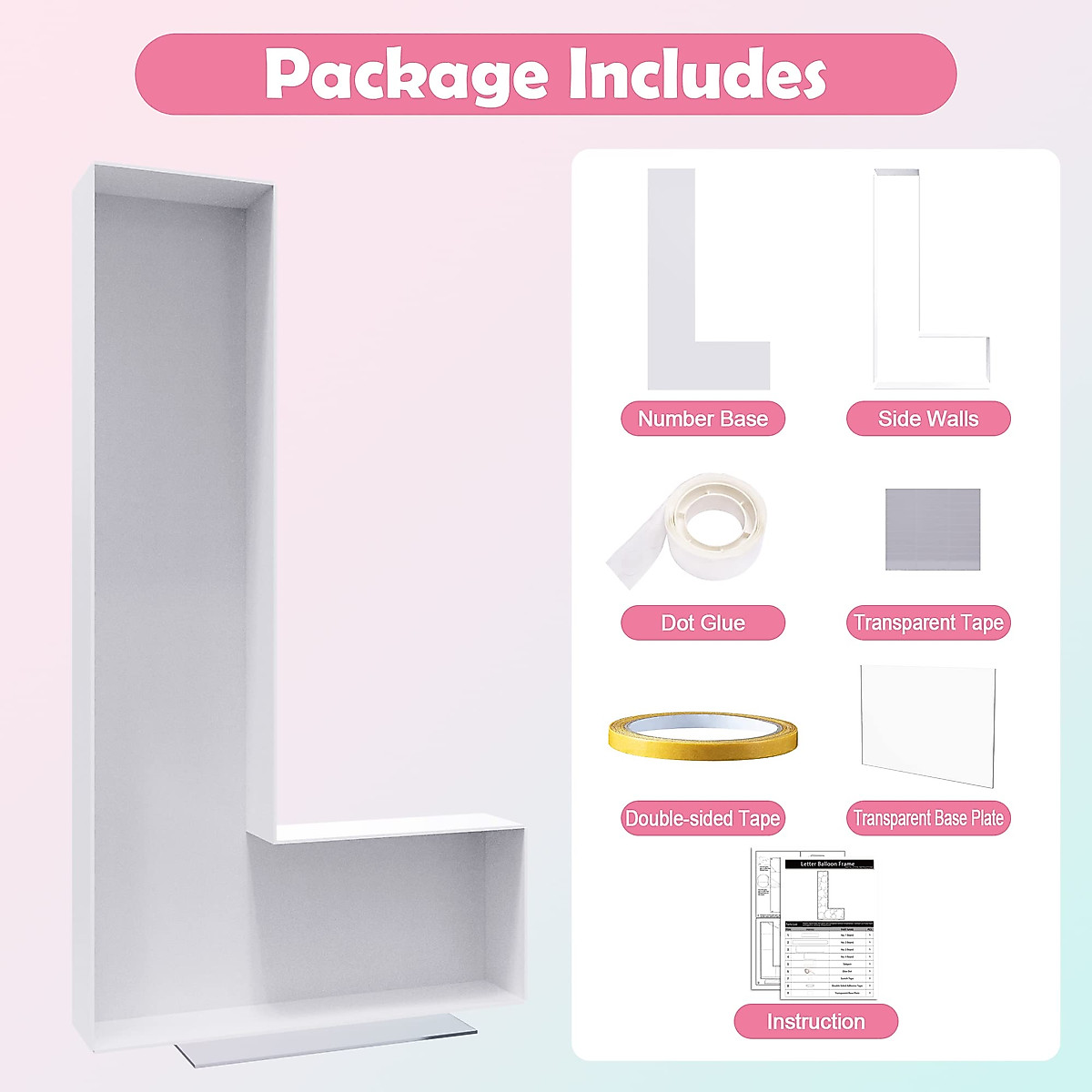 Xiomot 4FT Marquee Letters Mosaic Large Letters L Balloon Frame for Birthday Party Wedding Backdrop Decoration Anniversary Baby Shower Day Decor Pre-Cut Big Foam Board with Acrylic Plate Base