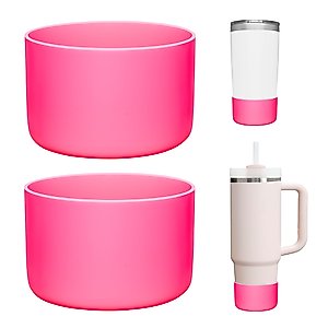 Prurex 2 PCS Silicone Protective Boot Compatible with Stanley Quencher H2.0 20 &30 oz,Bottom Sleeve Cover Fits All 2.75-2.85" Bottom Bottle & Tumblers, Anti-Slip, BPA-Free (Rose Red)
