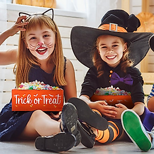 Sintuff Halloween Candy Bowl Wooden Funny Candy Dish Trick or Treat Large Halloween Candy Dish Holders Wood Serving Bowl Tableware for Halloween Parties Decorations Corn Holiday Decor (Trick or Treat)