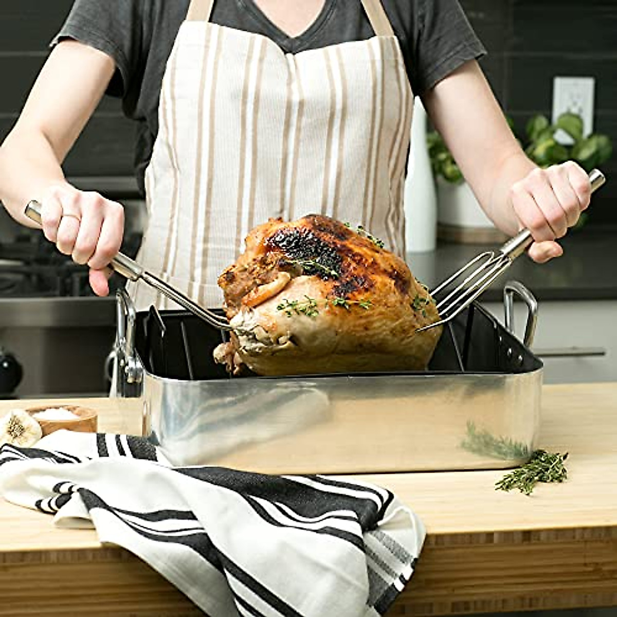 RSVP International Endurance® Stainless Steel Turkey & Roast Lifters, Set of 2 | Transfer Turkey or Ham Easily | Long Handles for Strong Grip | Dishwasher Safe | Great for Thanksgiving