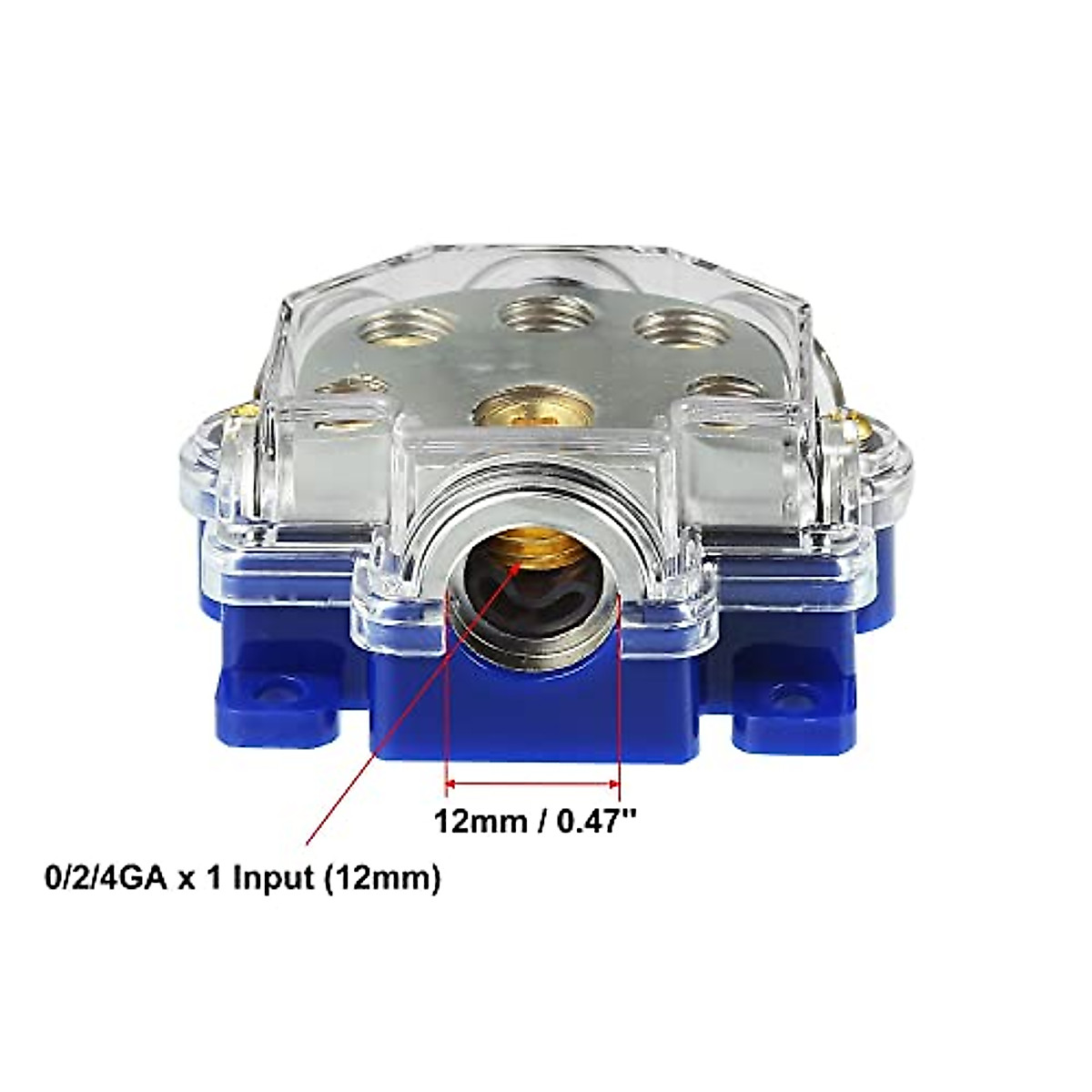 X AUTOHAUX 0/2/4 Gauge in 2/4/8 Gauge Out 5 Ways Stereo AMP Power Ground Distribution Block for Car Audio Splitter Blue Base Cover