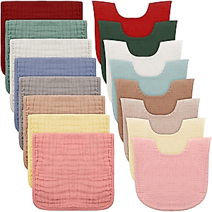 Preboun 16 Pack Baby Muslin Burp Cloths and Bibs Sets, Unisex Cotton Muslin Cloths Large 20'' x 10'' Extra Soft and Absorbent Cotton Burp Rags Muslin Baby Bibs for Girl Boy Drooling, Multicolor
