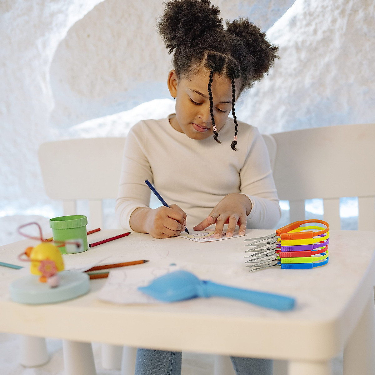 LDW 3-Pack Mini Loop Scissors Muitiple Colors Easy-Opening Squeeze Handles Grip Scissors Self-Opening Adaptive Design for Special Needs, Green