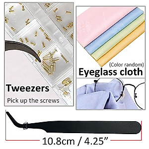 Eyeglass Repair Kit BAZQU 5 Pairs Nose Pads with Tiny Screws Nut Bolts Screwdriver and Tweezers for Glasses Sunglasses Spectacle Watch Repair, Gold