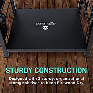SereneLife Firewood Storage Rack - Heavy Duty Wood Stackers Organizer, 220 lbs weight Log Capacity, Stack up your Logs and Keeps it Dry, Suitable for any Seasons, Perfect for Indoor and Outdoors