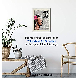 Banksy Wall Art - Upcycled Dictionary Graffiti Art Print, Billie Holiday 8x10 Street Art Poster, Home Decor - Urban Wall Art Print and Room Decorations - Makes a Great Gift - 8x10 Photo Unframed
