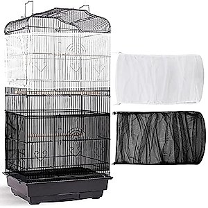 2 Pieces Adjustable Bird Cage Cover Birdcage Nylon Mesh Netting Birdcage Cover Seed Catcher Soft Skirt Guard for Parrot Parakeet Macaw Round Square Cage (White, Black, 78 x 14.6 Inch)