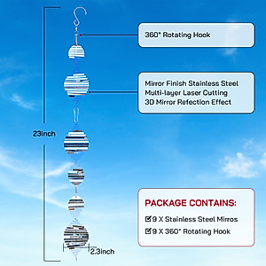 Bird Deterrents for Outside, Reflective 3D Stainless Steel Wind Spinners, Garden Decor, Bird Scare Devices to Keep Woodpeckers, Pigeons Away from Your House, Patio, Orchards