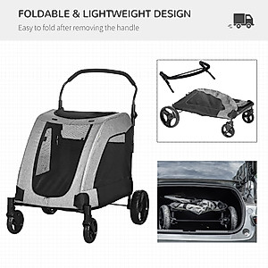 PawHut Pet Stroller Universal Wheel with Storage Basket Ventilated Oxford Fabric for Medium Size Dogs, Gray