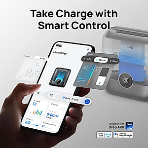 Dreo Smart Humidifiers for Bedroom, 6L Top Fill Supersized Cool Mist Humidifier for Large Room, 60 Hour Runtime, Quiet Ultrasonic Humidifiers for Plants, Baby, Indoor, Home, Night Light, Black