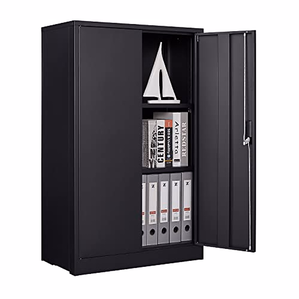 LUCYPAL Metal Storage Cabinet with 2 Adjustable Shelves,Locking Steel Cabinets with Doors,Office Storage Cabinet for Home Office,Garage,Black