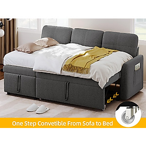 YITAHOME 86" Sleeper Sofa, 2 in 1 Convetible Sofa Bed with Pull Out Couch Bed and Storage Chaise,L-Shape Sectional Sofa for Living Room, Teddy Fleece, Grey