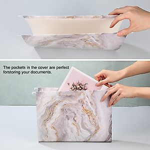 Qeeenar 30 Pcs Marble Hanging Folders with Foil Stamping Process, Including Adjustable Tabs and Inserts, Letter Size Decorative Hanging Filing Folders for Desk Office School and Home