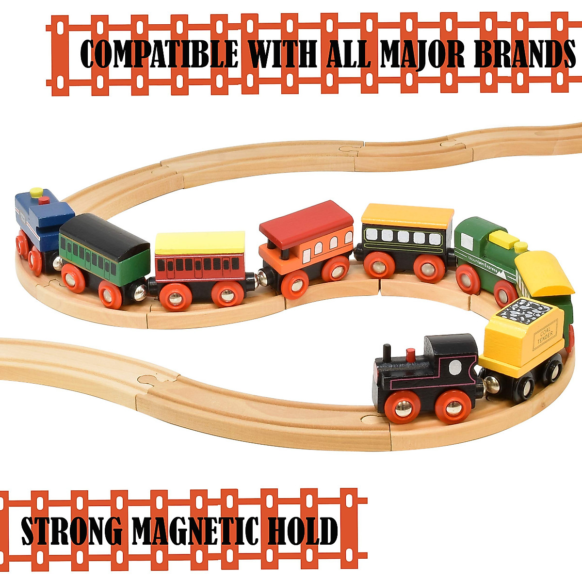 Number 1 in Gadgets Wooden Train Cars - 9 Piece Collection of Magnetic Trains and Wood Engine and Vehicles Compatible with All Major Brands, A Deluxe Railway Set for Toddlers Kids Boys and Girls