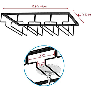 Karukera Wine Glass Holder Storage, Add an Organizer Stemware under a Floating Shelf or Cabinet to save Space, Perfect Metal Rack for your Kitchen, Bar or Countertop, with 2 Sets Mugs Holders