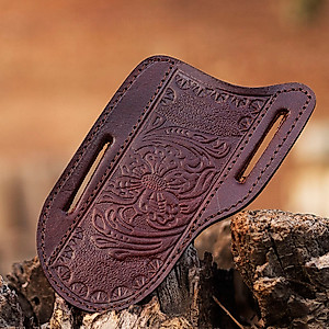 Leather Knife Sheath, Tooled Leather Sheath, Belt Sheath, Pan Cake Sheath, Beautiful Cow Boy Bull Cutter Knife Leather Cover 100% Real Leather SS-17701 (Cowhide Leather)