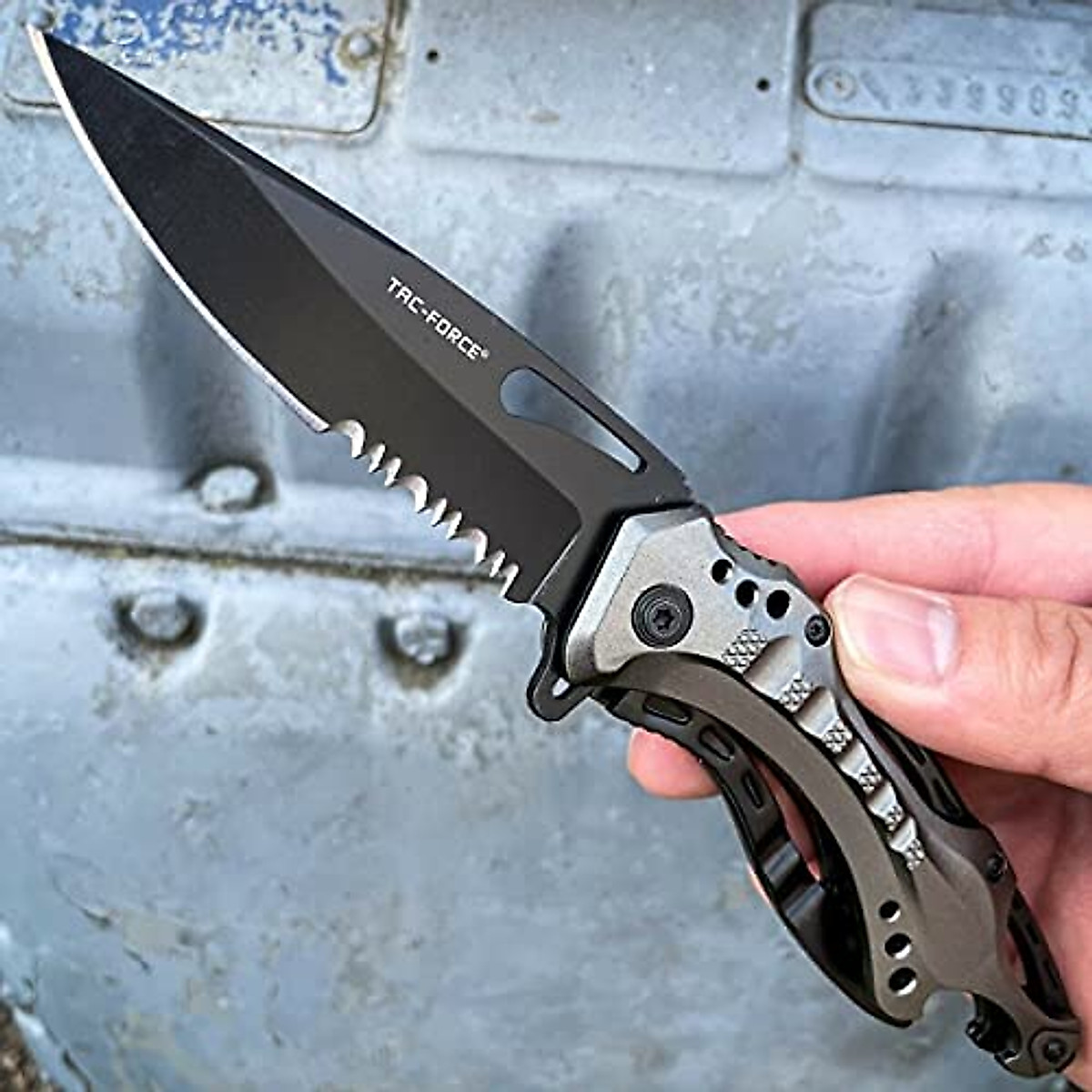 8" Grey Open Folding Pocket Knife Blade Outdoor Survival Hunting Knife for Camping by Survival Steel