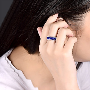 Lanmi 14K Rose White Gold Natural Blue Yellow Sapphire Eternity Ring Engagement Wedding Band for Women Promotion