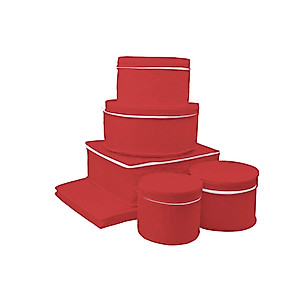 LAMINET 6 Piece Quilted Dinnerware Storage Starter Set - Includes 4 Plate Cases, 1 Cup Case & Platter Case - RED