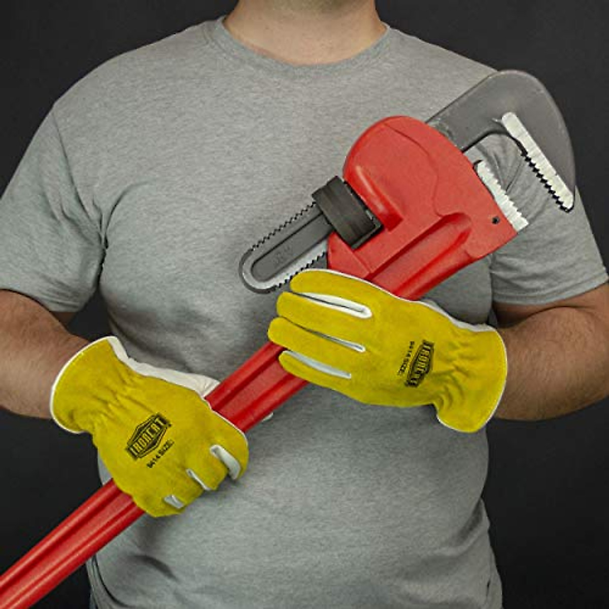 IRONCAT 9414 Premium Split Cowhide Gloves –Tan/Gray, XXX-Large, Grain Leather Driver Work Gloves w/ Keystone Thumb, 2 Count (Pack of 1)