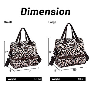 MIER Dual Compartment Lunch Bag Womens Lunch Box Cute Insulated Large Leak Proof Cooler Totes Bags with Shoulder Strap for Adult Work Office Beach Picnic Travel, Double Deck, Leopard