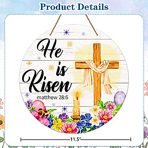SICOHOME He is Risen Door Sign 11.5" Farmhouse Easter Cross Wreath Sign for Front Door Religious Easter Door Hanger Sign for Home Wall Farmhouse Porch Indoor Outdoor Spring Decor Supplies