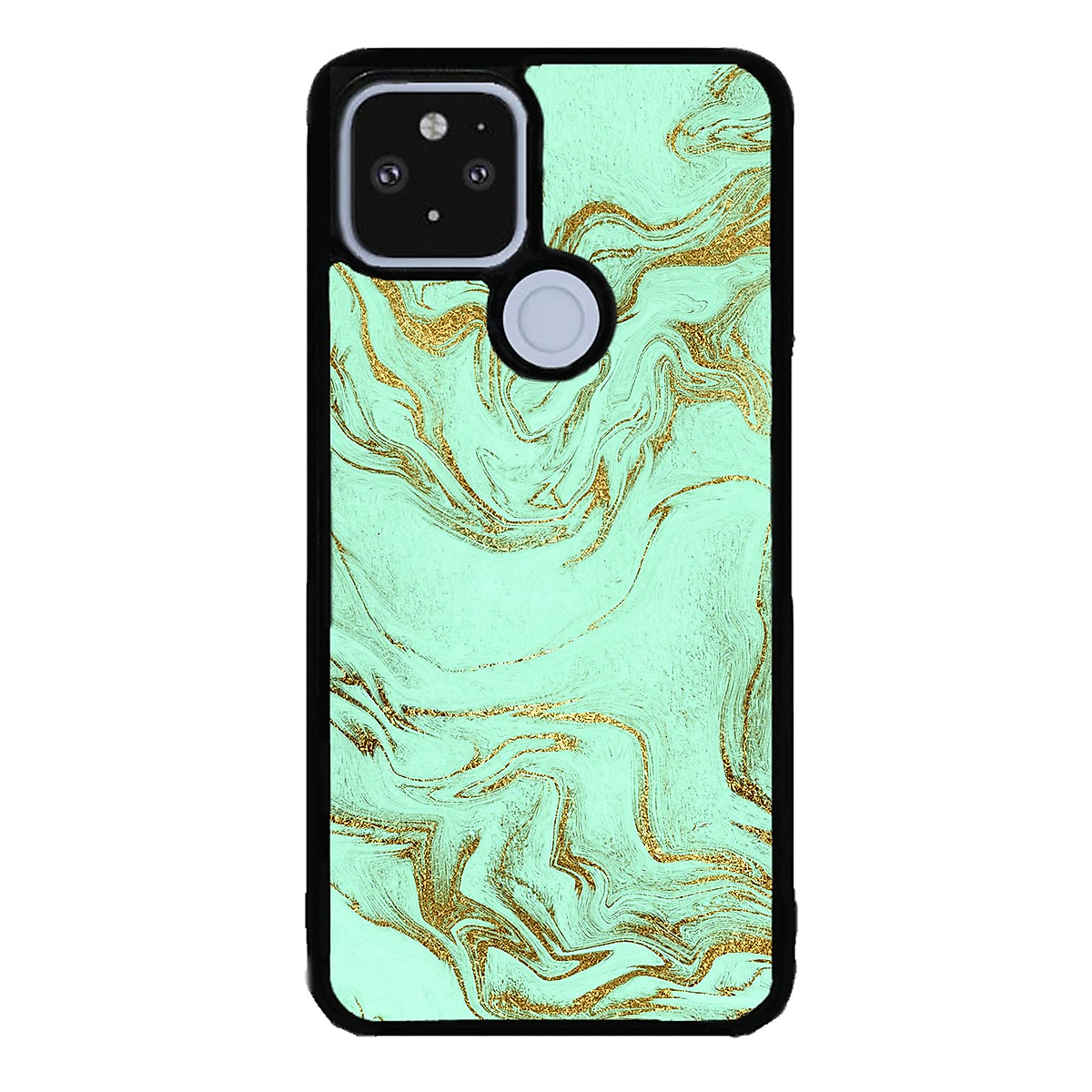Mint Green Gold Marble Black Rubber Phone Case Compatible With Google Pixel 8 Pro, 8a, 8, 7a, 7, Pixel 7 Pro, 6a, Pixel 6 Pro, 6, Pixel 5, 4a 5G, 4a 4G, 4, 4 XL, 3a, 3a XL, 3, 3 XL, 2 XL, 2
