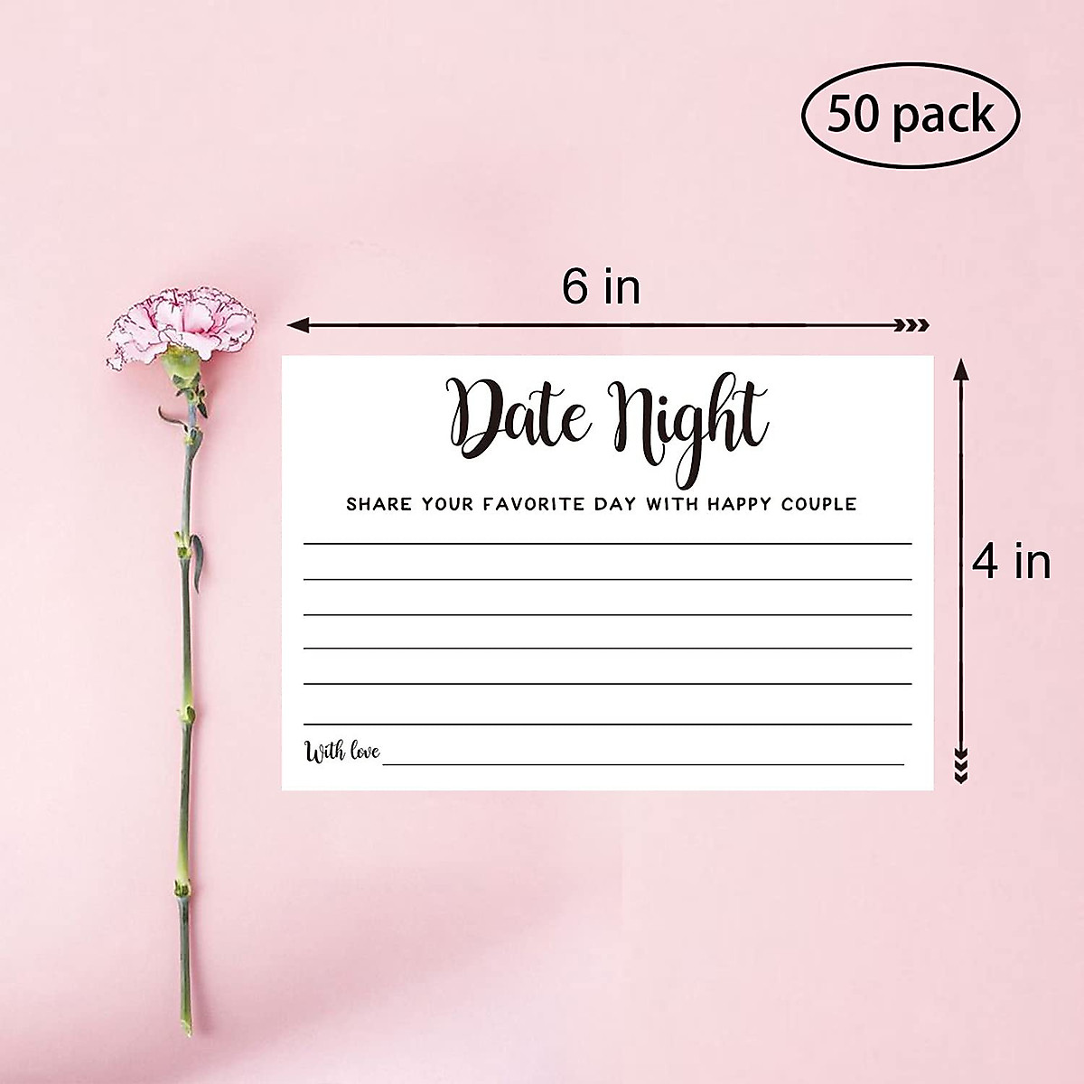 Antgiftshop 50 Date Night Ideas Cards, Wedding Advice Cards for Bridal Shower, Married Couples, Bride and Groom, 4x6 inch