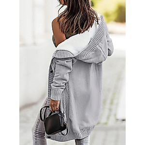 Sidefeel Women's Fleece Jackets Winter Coat Hooded Sweater Cardigans with Pockets 2024 Fashion Outfit Clothes Medium Gray