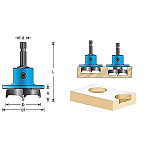 Amana Tool 203361 Carbide Tipped 2 Wing Boring Bit with Spurs with Adjustable Depth-Stop 35mm D x 1/4 Inch Quick Release Hex SHK
