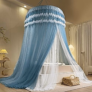 RIRC Bed Canopy Double Dome Canopy Bed Curtains Ceiling Suspension Mosquito Net for Bed Large Size Mosquito Netting Pink Bed Tent Luxury Bedroom Princess Canopy for Girls Bed (Blue)