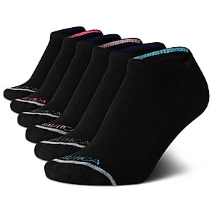 Nautica Women's Low Cut Cushioned Moisture Control Athletic Socks (6 Pack), Size 4-10, Black