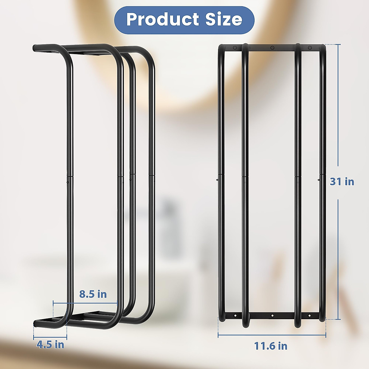 BasicForm Towel Racks for Bathroom, Towel Holder for Double-Layer Storgae, Rolled Towel Rack Wall Mounted, Bath Towels Organizer for Small Bathroom Apartment Dorm Rooms, Sturdy Metal, Black