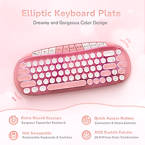 RK ROYAL KLUDGE RK838 Pink Wireless Keyboard, Retro Typewriter Keyboard BT/2.4G/Wired Mode, 75% RGB Hot Swappable Gaming Keyboard with Round Keys 10 Buttons, Pink Switch