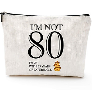 Blue Leaves I'm not 80,80th Birthday Gifts for Women,Mom,Grandma,Wife,80th Birthday Gifts Ideas,Queen 80s, Fun Makeup Bag Gifts