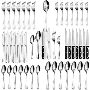 Tribal Cooking 48 Piece Silverware Set - Service for 8 - Stainless Steel Flatware serving set - Cutlery Set - Knives, Fork, and Spoon - Utensil sets - Dishwasher Safe - Stunning Polished Finish