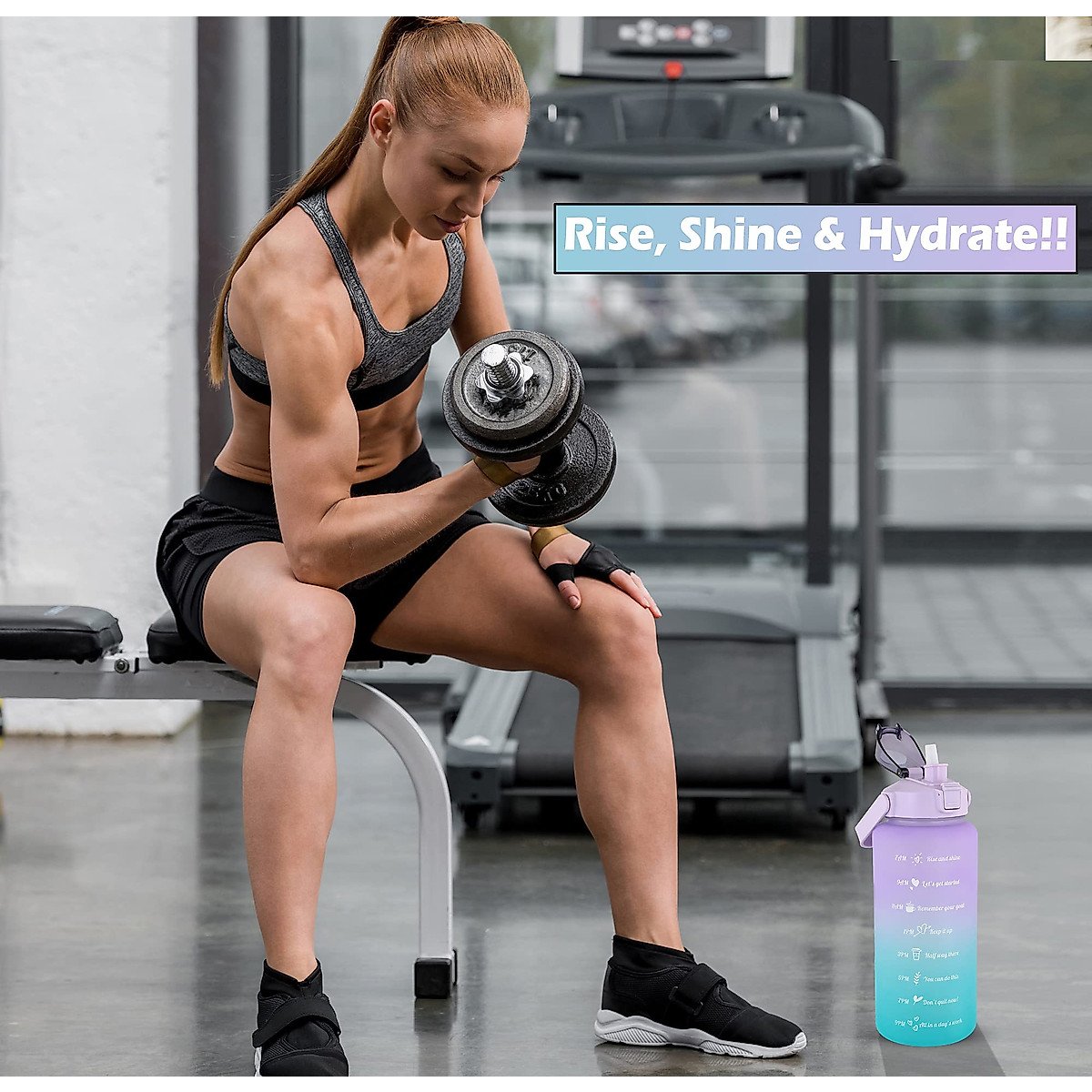 Mint Berry Half Gallon Water Bottle with Time Marker - 64 oz Water Bottle with Straw - Big Water Bottle - Large Water Bottle (Purple Mint Blue Gradient)