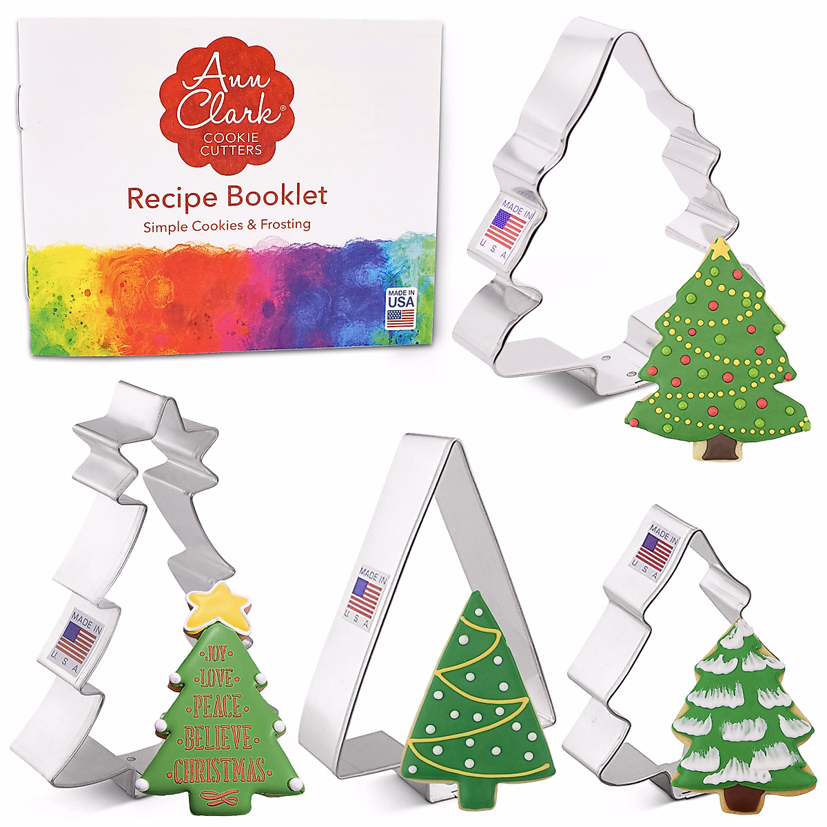 Christmas and Holiday Tree Cookie Cutters 4-Pc Set, Made in USA by Ann Clark