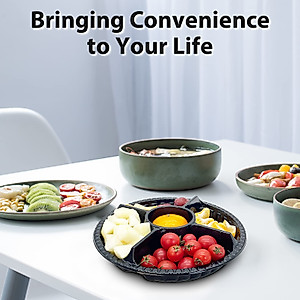 Apatal 12Pcs Disposable Fruit Trays, Round Plastic Appetizer Serving Tray with Lid 5 Compartment Party Platters Divided Food Dip Containers for Snack Vegetable Salad Veggie Fruit Organizer-Black