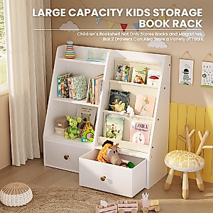 Creso hom 3 Tier Kids Bookshelf, Toddler Bookshelf and Toy Storage, Baby Wooden Bookcase with Drawers, Children Book Shelf for Kids Room, Nursery Storage Book Rack for Playroom, Classroom, White