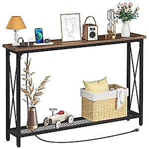Yoobure Console Tables for Entryway, 47.3", Sofa Entryway Tables Narrow Long, Entry Table with USB Ports, Behind Couch Entrance Hallway Table, with Stable Metal Support, Living Room, Rustic Brown