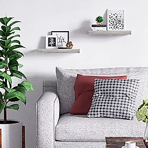 Ballucci Floating Shelves Set Extra Wide, 2-Pack 16" L Wood Wall Mounted Ledges with Invisible Brackets for Living Room, Bedroom, Bathroom, Kitchen, Nursery, 8" Deep - Gray Oak