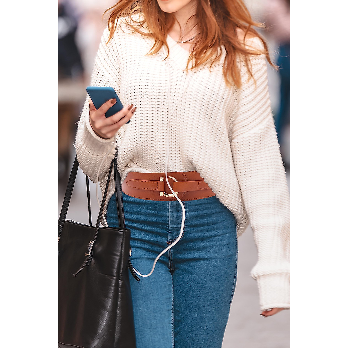 TeeYee Brown Leather Belts Elastic Renaissance Waist Stretch Retro Halloween Belt Vintage Fashion Medieval Fashion Hook Belt Large