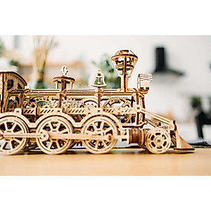 Wood Trick Wooden Toy Train Set with Railway - 34x7″ - Locomotive Train Toy Mechanical Model Kit - 3D Wooden Puzzles for Adults and Kids to Build - Engineering DIY Wooden Models for Adults to Build