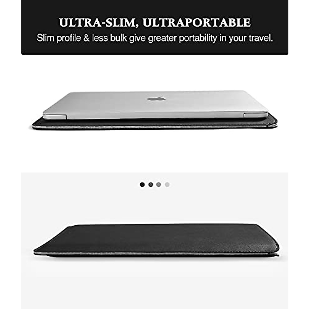 MoKo Laptop Sleeve Compatible with 13.3 MacBook Air Pro, iPad Air/Pro 13 inch, Surface Pro 9/8, PU Leather Notebook Briefcase Carrying Bag Slim Stylish Case Pouch, Black