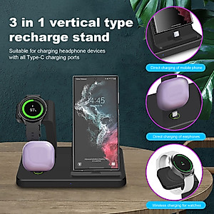 3 in 1 Charging Station for Samsung Multiple Devices,VNBBT Fast Wireless Charger Station for Samsung Galaxy Watch 6/6 Pro/5/4/3,Galaxy S23/S22/S21/S20/Note 20,A53/A51,Z Flip/Fold 5(with Adapter)