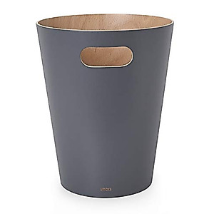 Umbra Woodrow, 2 Gallon Modern Wooden Trash Can Wastebasket or Recycling Bin for Home or Office, Dark Gray